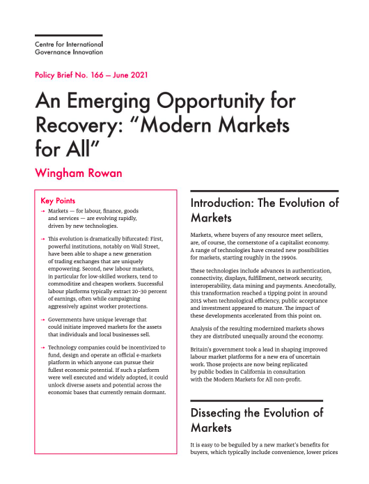 An Emerging Opportunity for Recovery: “Modern Markets for All”